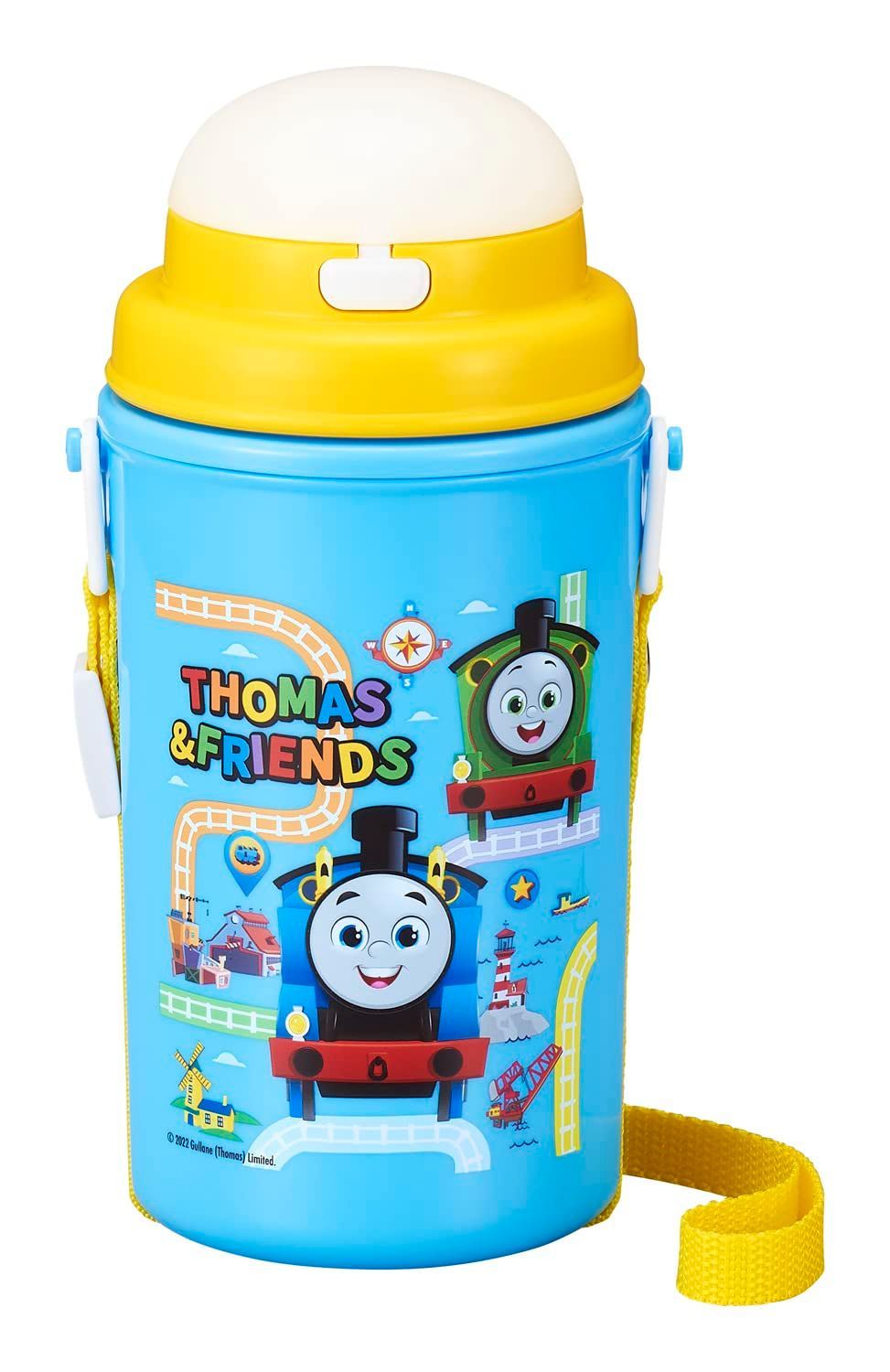 男女兼用 子供用 かわいい おしゃれ ワンタッチオープン ロック付 学生 保冷 ショルダーベルト付 日本製 450ml SC-450S ストロー付水筒 きかんしゃトーマス 水筒 OSK(オー ...