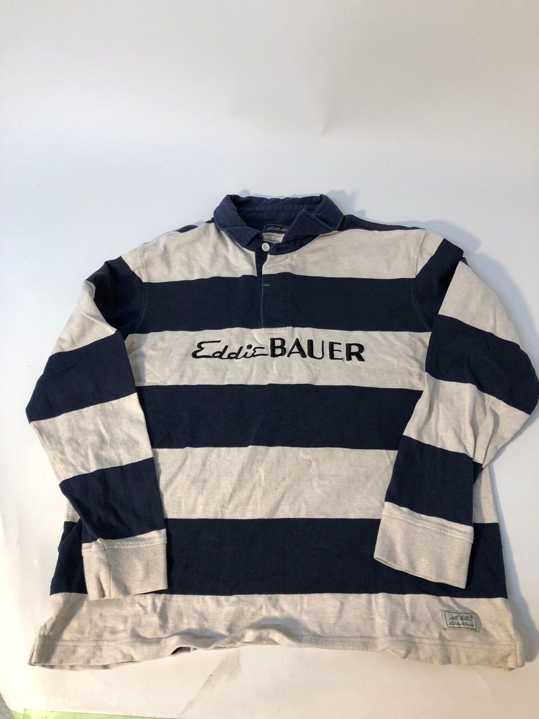 A0114-32-A Eddir Bauer メンズボーダーラガーシャツ 長袖 ホワイト&ネイビー Lサイズ - メルカリ