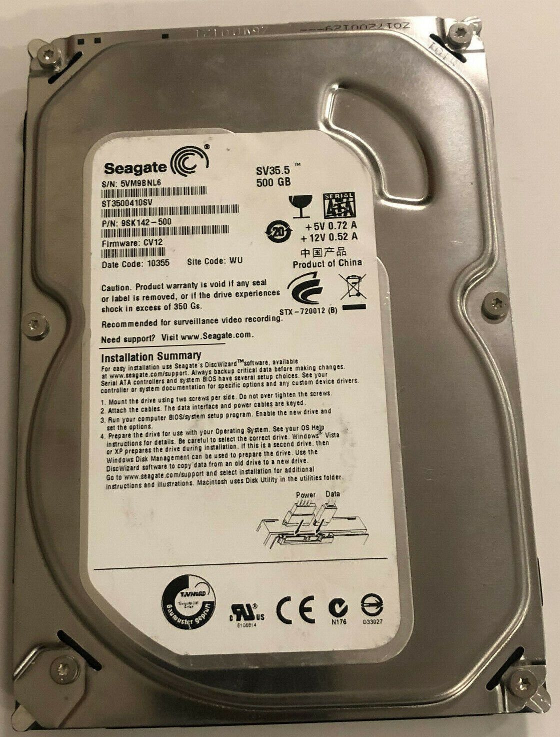 Seagate SV35.5 ST3500411SV 500GB 7200 RPM 16MB キャッシュ SATA 6.0Gb/s 3.5 ...