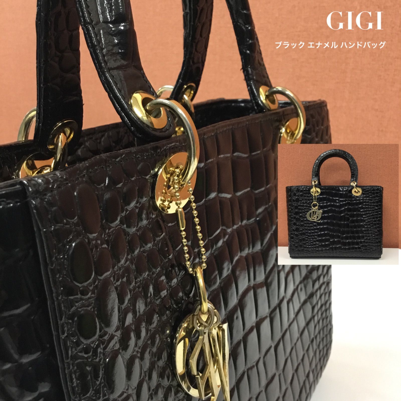 GIGI ジジ ／ ジジバッグ ／ ハンドバッグ ／ ブラックエナメル ／ 軽量 バッグ ／ ファスナー開閉口 ／ バッグ ／ レトロ ／ 鞄 ...