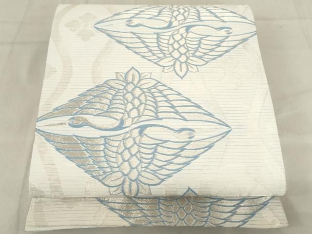 平和屋着物○両面 全通柄袋帯 組織 菱文 銀糸 正絹 逸品 DAAT0316ob