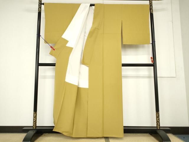 平和屋着物▽上質な色無地 単衣 芥子色 正絹 逸品 BAAS8278hv 平和