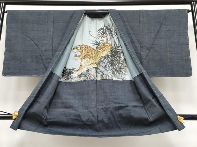 平和屋本店□極上 男性 紬 アンサンブル 羽裏：虎 逸品 未使用