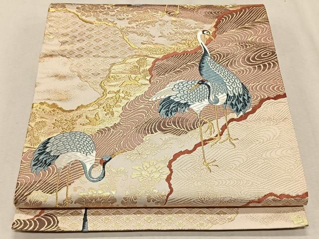 平和屋着物▽六通柄袋帯 唐織 正倉院菱花文 黒地