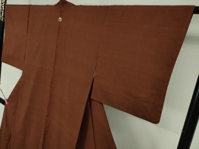 平和屋本店□極上 鈴木苧紡庵 紬 色無地 葡萄茶色 反端付き 逸品