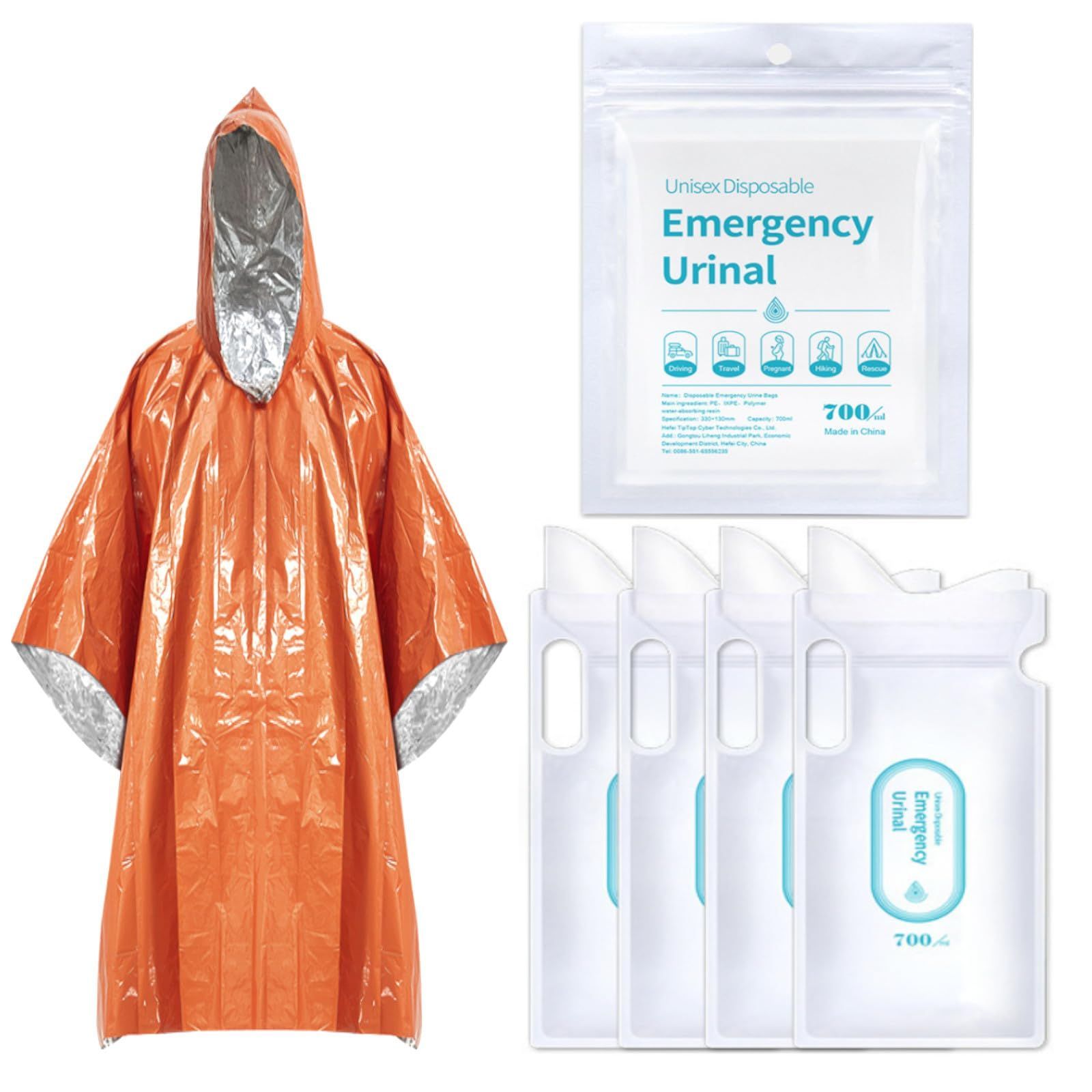 【特価セール】アウトドア 簡易ポンチョ 簡易トイレ 小便用 携帯トイレ 目隠し ポンチョ ポンチョ サバイバルシート (オレンジ1白4) UTST - メルカリ