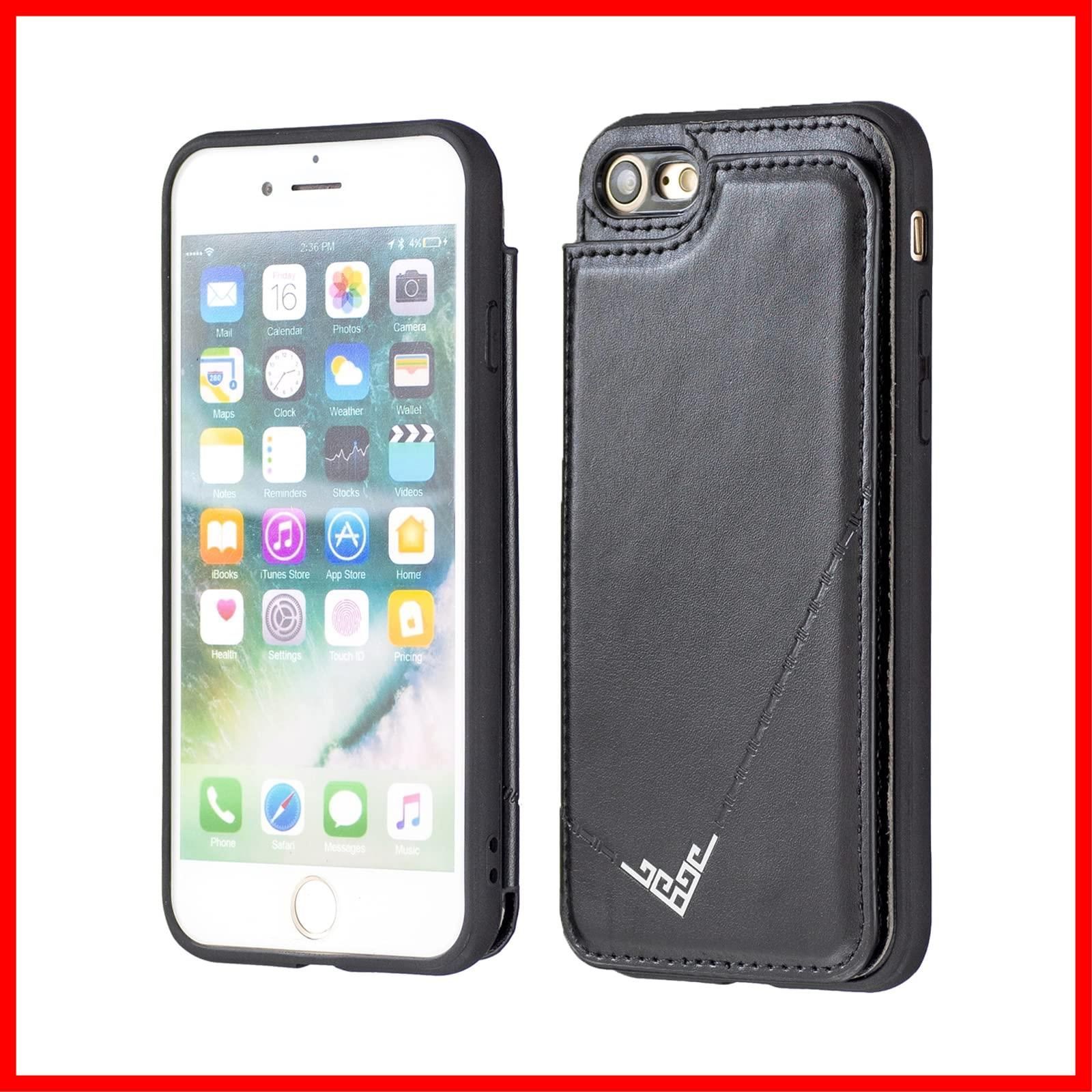 【最短発送】(2020) SE / SE2 (第2世代) iPhone iphone8 /iphone7 対応 APPLE 手帳型ケース スマホバックカバー（ ブラック ）手作り 】背面カード ...