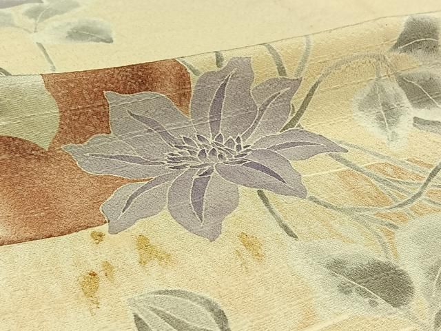 平和屋着物▽訪問着 単衣 草花文 正絹 逸品 AABC3184jh