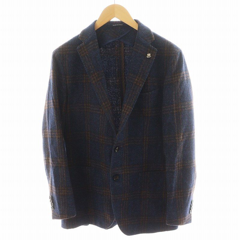 タリアトーレ TAGLIATORE テーラードジャケット シングル チェック柄 ウール シルク混 絹 リネン混 麻 48 紺 ネイビー 茶 ブラウン 1SMC22K /AN13 - メルカリ