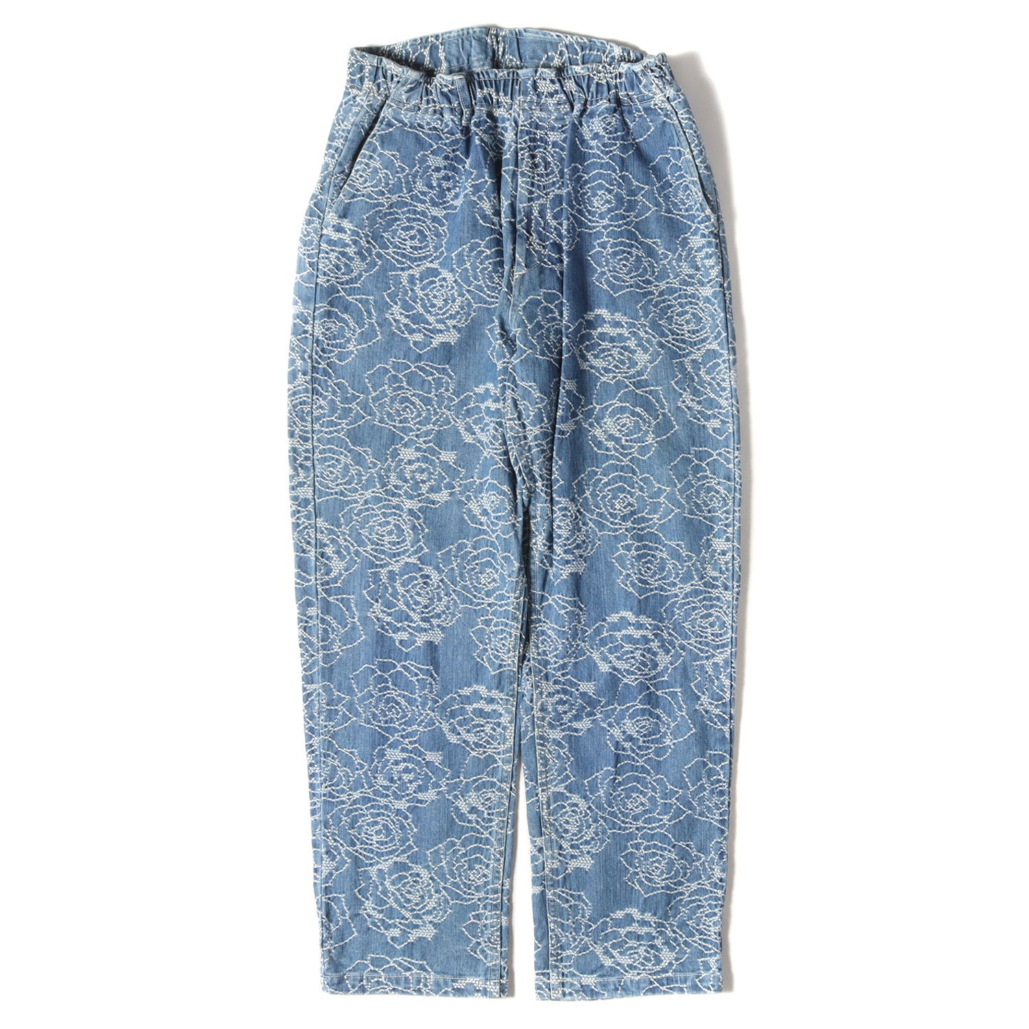CALEE キャリー パンツ サイズ:L 23AW ローズ 総柄 イージー デニム パンツ ROSE PATTERN JACQUARD DENIM EASY TROUSERS インディゴ ...