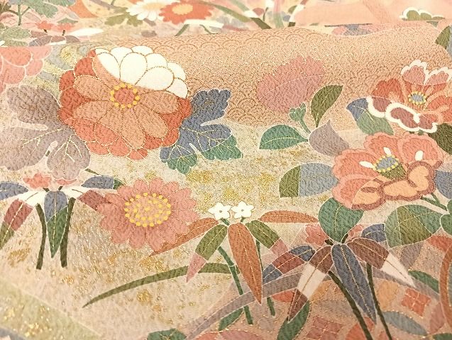 平和屋着物●訪問着　友禅　御所車花文　金彩　正絹　逸品　AAAU4269np 平和屋着物○訪問着 友禅 御所車花文 金彩 正絹 逸品 AAAU4269np