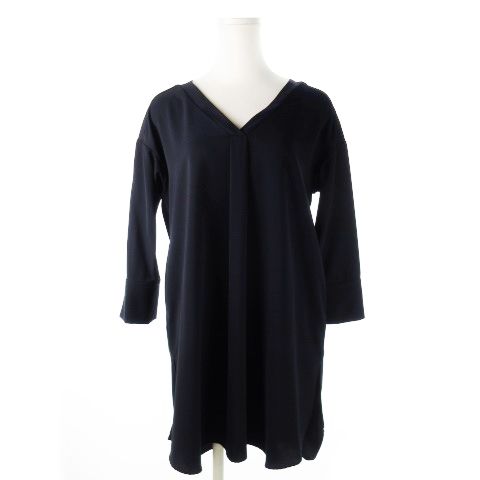 スタニングルアー STUNNING LURE ワンピース ミニ カットソー Vネック 七分袖 とろみ感 タック ポケット 小さいサイズ 34 ...