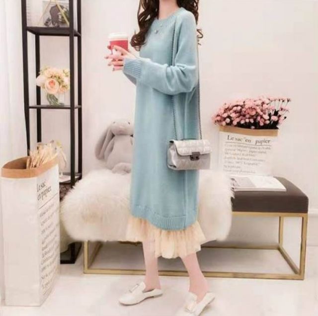 種類11：黒/3XL ニットワンピース 裾チュール ドッキング ワンピース