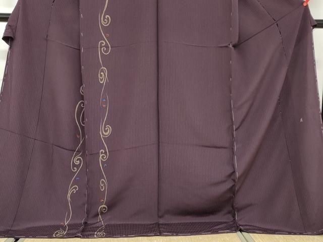 平和屋着物○訪問着 作家物 変わり間道 勾玉 似せ紫色 仮絵羽 正絹