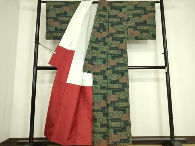 平和屋着物□本場大島紬 幾何学文 正絹 逸品 未使用 AAAW5047mf