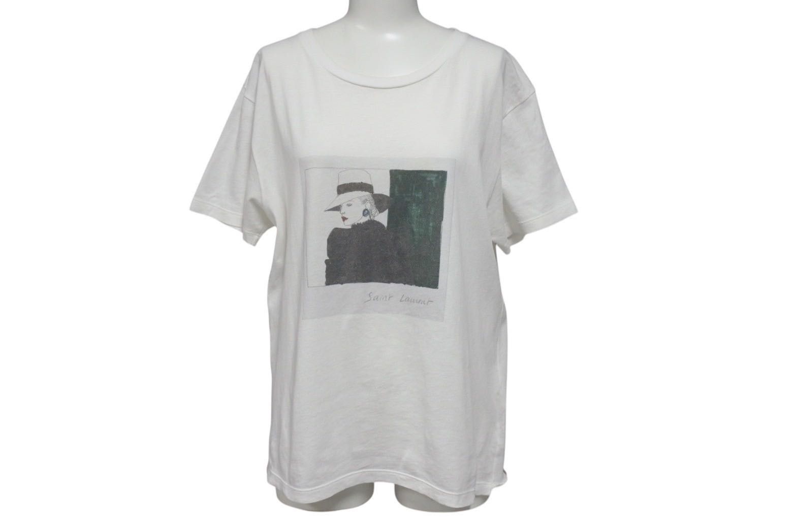 極美品 SAINT LAURENT サンローラン 半袖Tシャツ ブランドロゴ コットン ホワイト 551370 サイズS 中古 ...