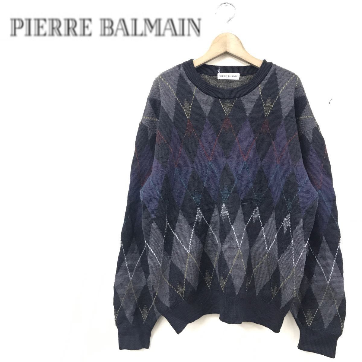 D846-R-N 日本製 pierre cardin ピエールカルダン ニットセーター サイズL メンズ 紳士 トップス 秋冬 アーガイル 毛100% ウール 黒 - メルカリ
