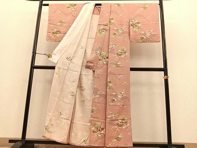 平和屋着物▽上質な小紋 単衣 檜扇花蝶文 金彩 正絹