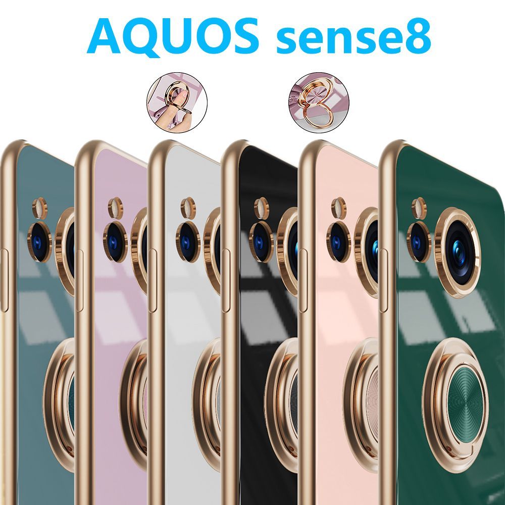 AQUOS sense8 ケース メッキ加工 リング付 き 回転可能 一体型 アクオス センスエイト 専用 保護ケース 軽量 スタンド機能 ...
