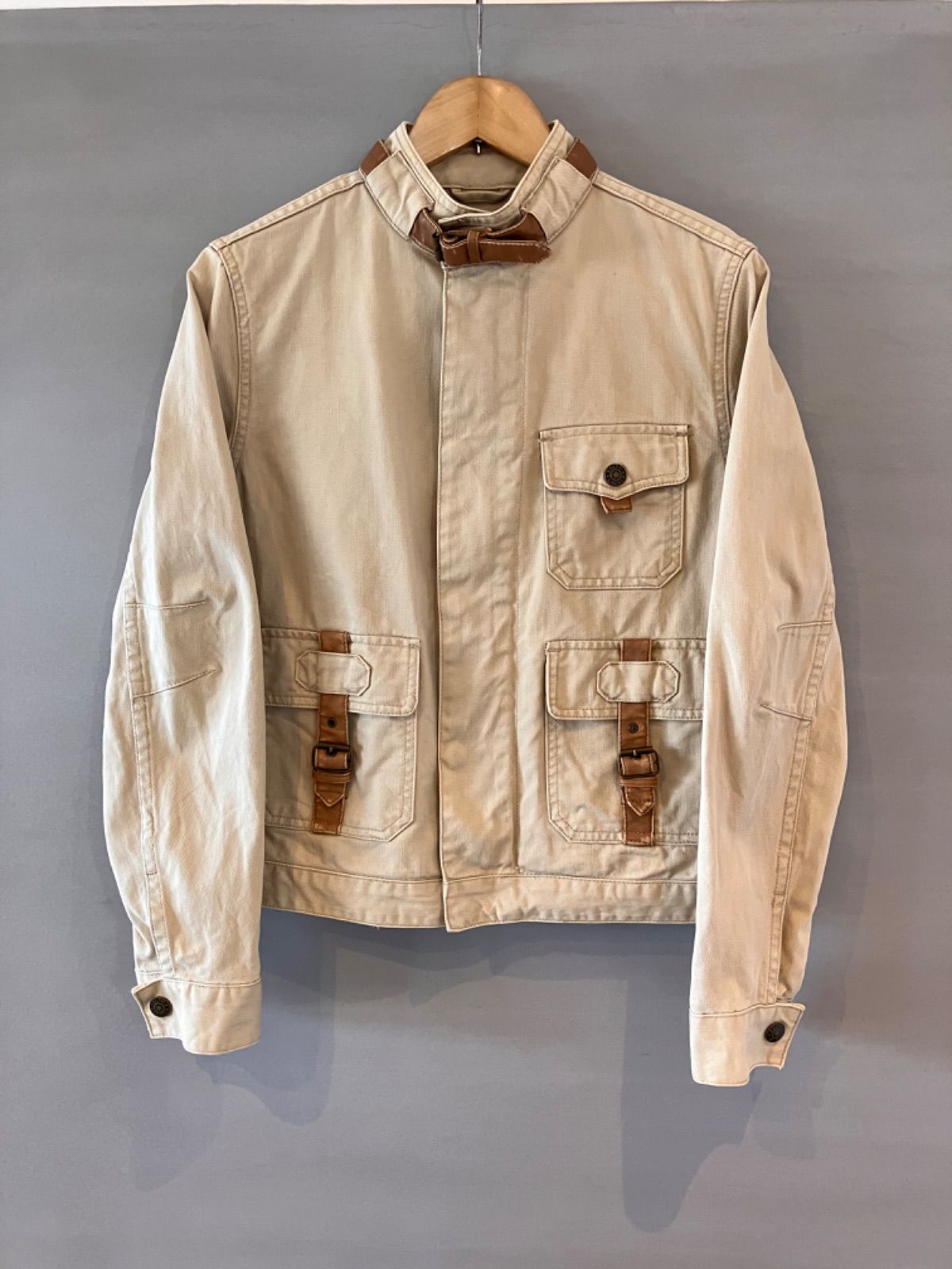 Ralph Lauren ラルフローレン ラムレザー切り替え 羊革 ベルトカラー コットンジャケット 短丈 ベージュ サイズ11 - メルカリ