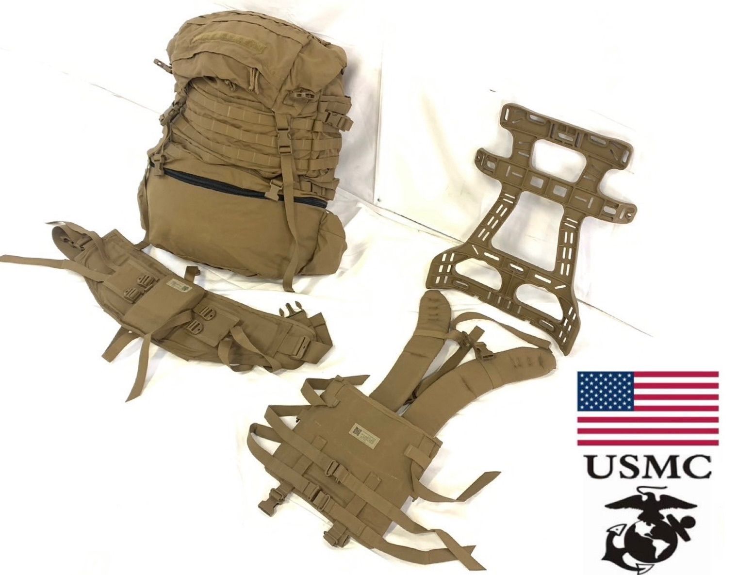 米軍放出品☆USMC PACK セット メインバッグ フレーム ヒップベルト ショルダーハーネス リュックサック ミリタリー ILBE(140 ...
