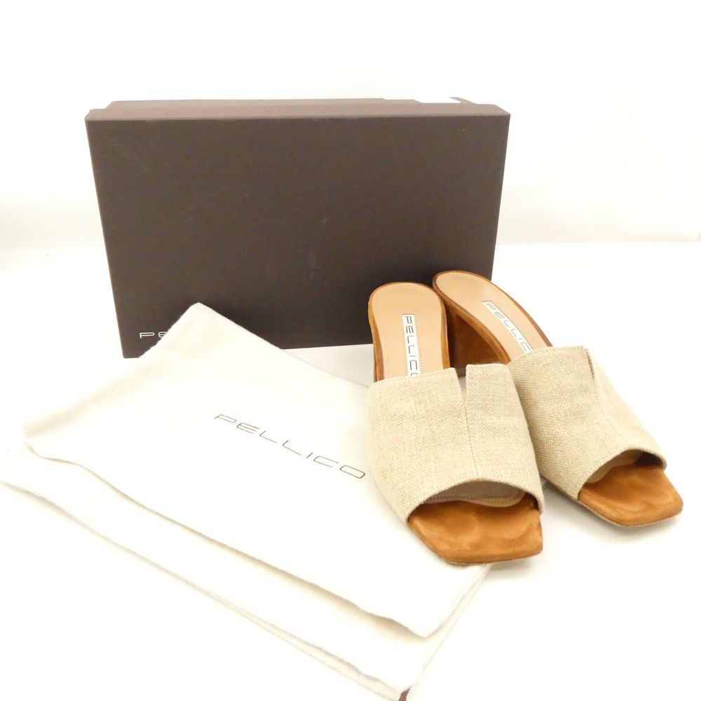 美品 PELLICO ペリーコ 6225 キャンバス CANVAS ミュール 38 25cm リネン サンダル ヒール Vカット レディース AM6881 - メルカリ