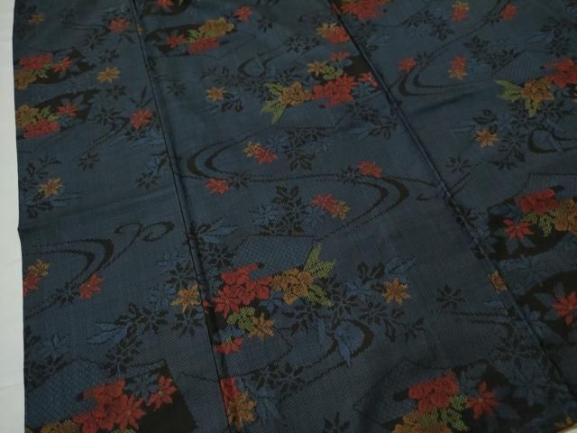 平和屋着物○本場大島紬 7マルキ 流水地紙吉祥草花文 正絹 逸品