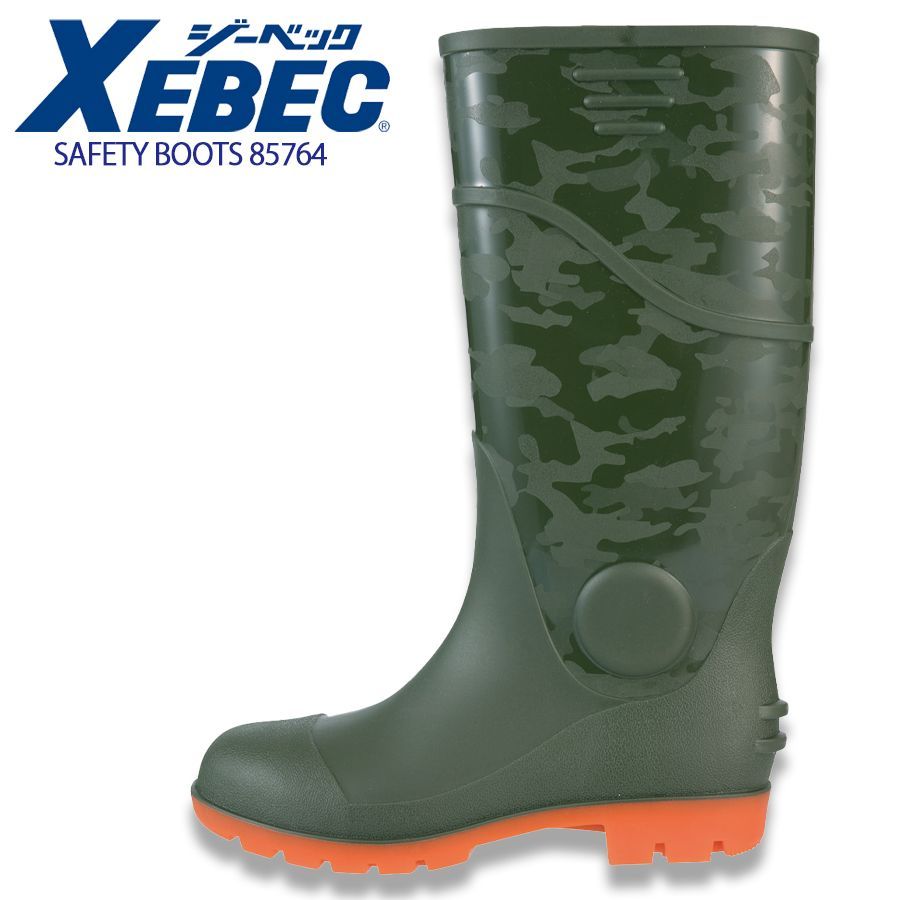 安全長靴 ジーベック 85764 グリーン男女兼用 鋼製先芯入りセーフティー長靴 耐油 防水 作業靴 3E 作業靴 雨の日 工場 水仕事 農作業 水産業 XEBEC 24.0cm～28.0cm ...