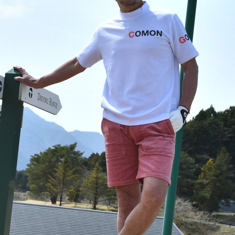 送料無料 アウトレット 廃番処分品 ホワイト/Lサイズ/XXXLサイズ 【COMONGOLF/コモンゴルフ】ワッフル素材モックネック半袖ゴルフシャツ(CG-HT3013)メンズ ゴルフウェア ...