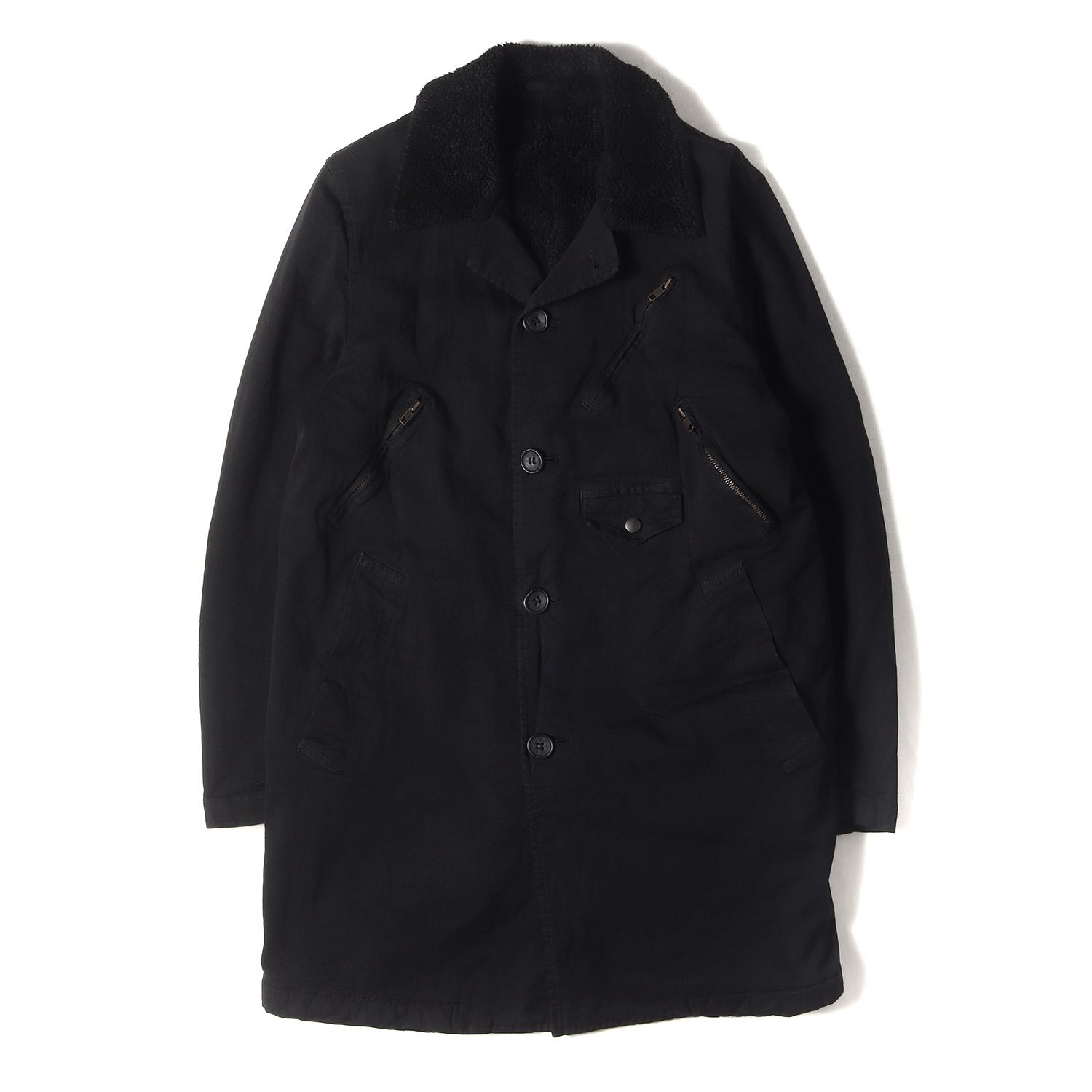 COMME des GARCONS HOMME コム デ ギャルソン オム コート サイズ:M / 05AW 裏ボア 製品染め 縮絨 モーターサイクル ロング コート / ライダース ...