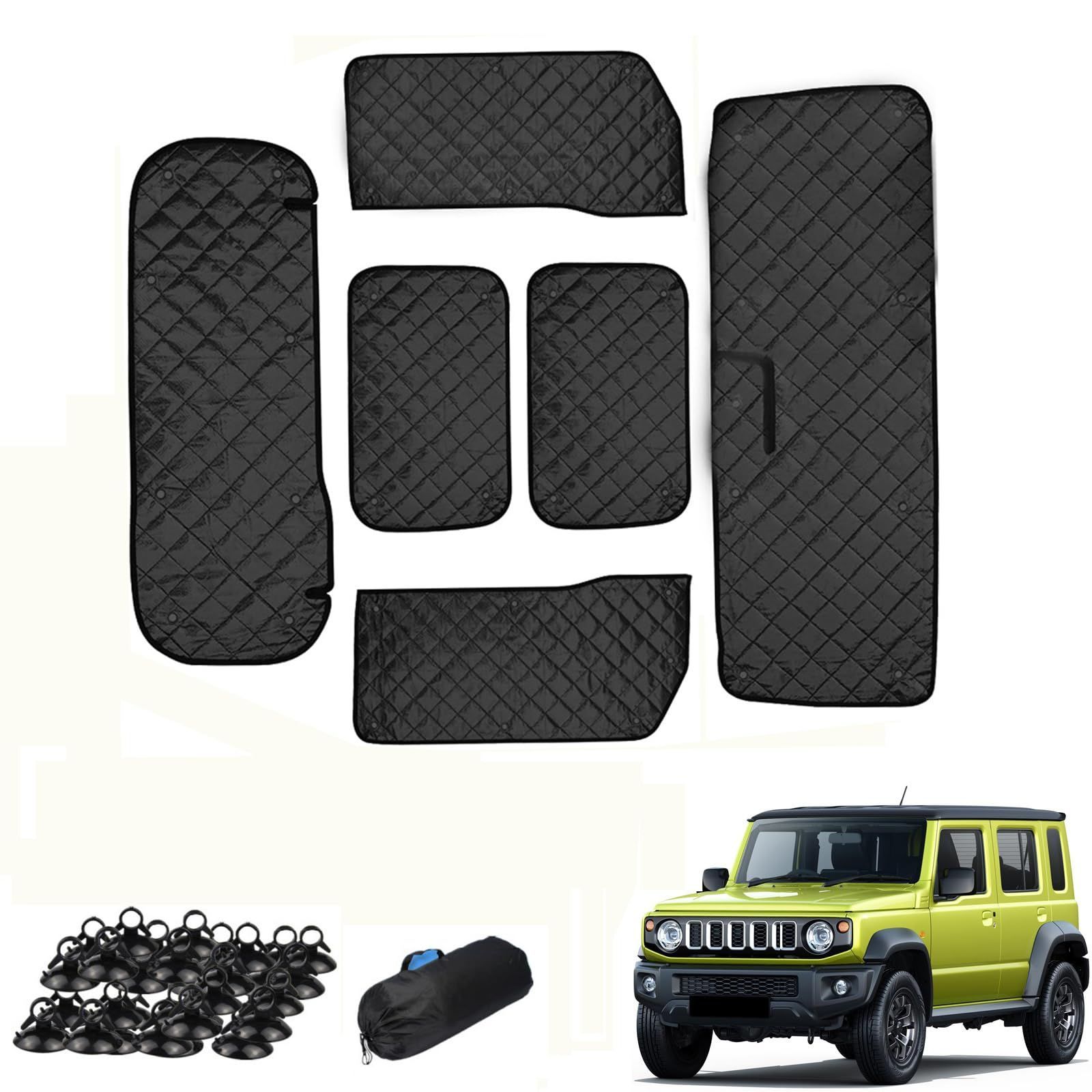 RAWAKORW サンシェード スズキ 新型ジムニー JB64W JB74W 設計 吸盤式 サンシェードフルセット シェードカーテン 遮光シェード 紫外線 UVカット 車中泊 アウトドア 内装 ...