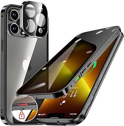 【在庫処分】HGUTREY【覗き見防止・自動ポップアップボタン】 iPhone13 Pro Max 用 ケース 【ロック付き】【ストラップホール付き】一体型レンズ保護 両面9H強化ガラス ...