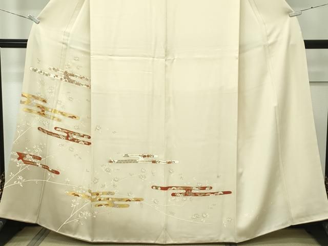 平和屋本店□極上 銀座きしや 訪問着 駒刺繍 エ霞草花文 暈し染め 金彩