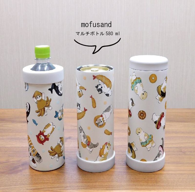 mofusand モフサンド マルチステンレスボトル 水筒 保温 保冷 猫 580ml マグボトル 魔法瓶 かわいい スリム 海の生き物にゃん えびにゃん ドーナツにゃん 学校 会社 ...