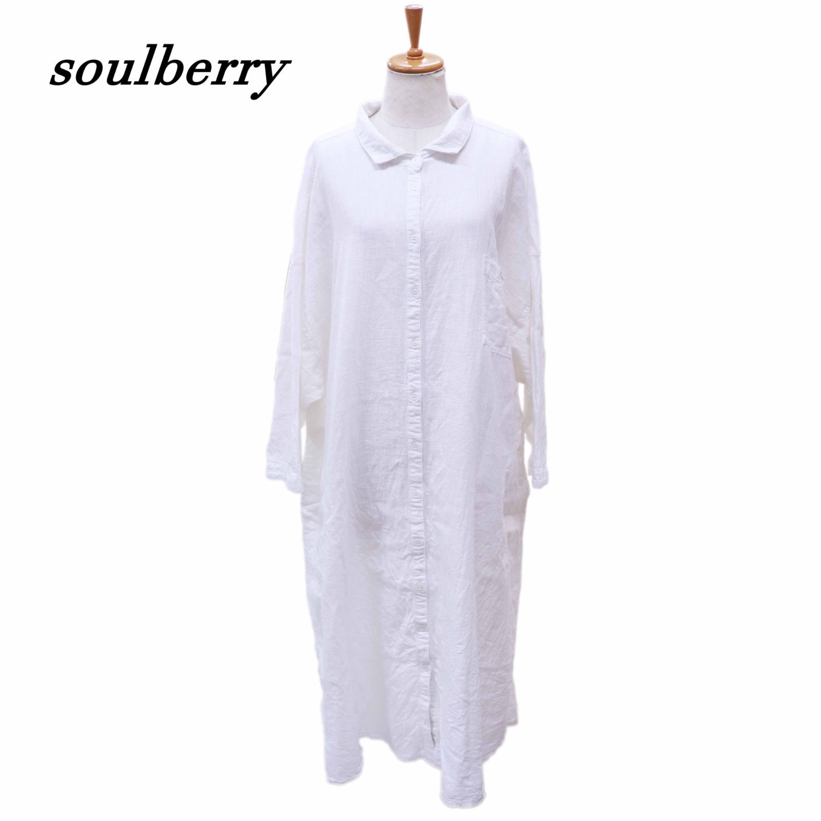 soulberry ソウルベリー シャツワンピース 3L 大きいサイズ 麻混 WHT/白 - メルカリ