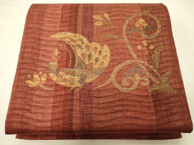 平和屋着物＊夏物 太鼓柄袋帯 流水草花文 金糸 引箔 正絹 逸品 未