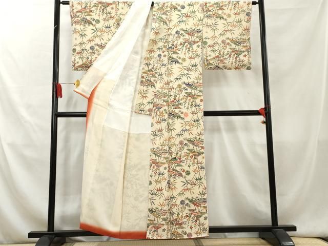 平和屋着物＊夏物 小紋 絽 手描き 枝花文 正絹 逸品 AABD4657jd