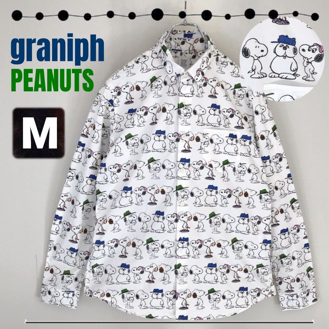 グラニフ ピーナッツ★graniph PEANUTS★きょうだいたち/総柄プリント/スヌーピー SNOOPY★タイプライター/長袖★メンズM ...