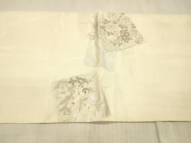 平和屋着物＊夏物 太鼓柄袋帯 草花文 銀糸 正絹 逸品 DAAX8928cm