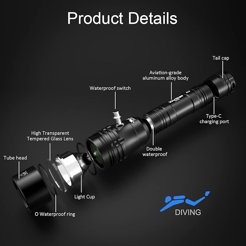 100M スポーツ・アウトドア Wurkkos DL03 ダイビングライト 2800