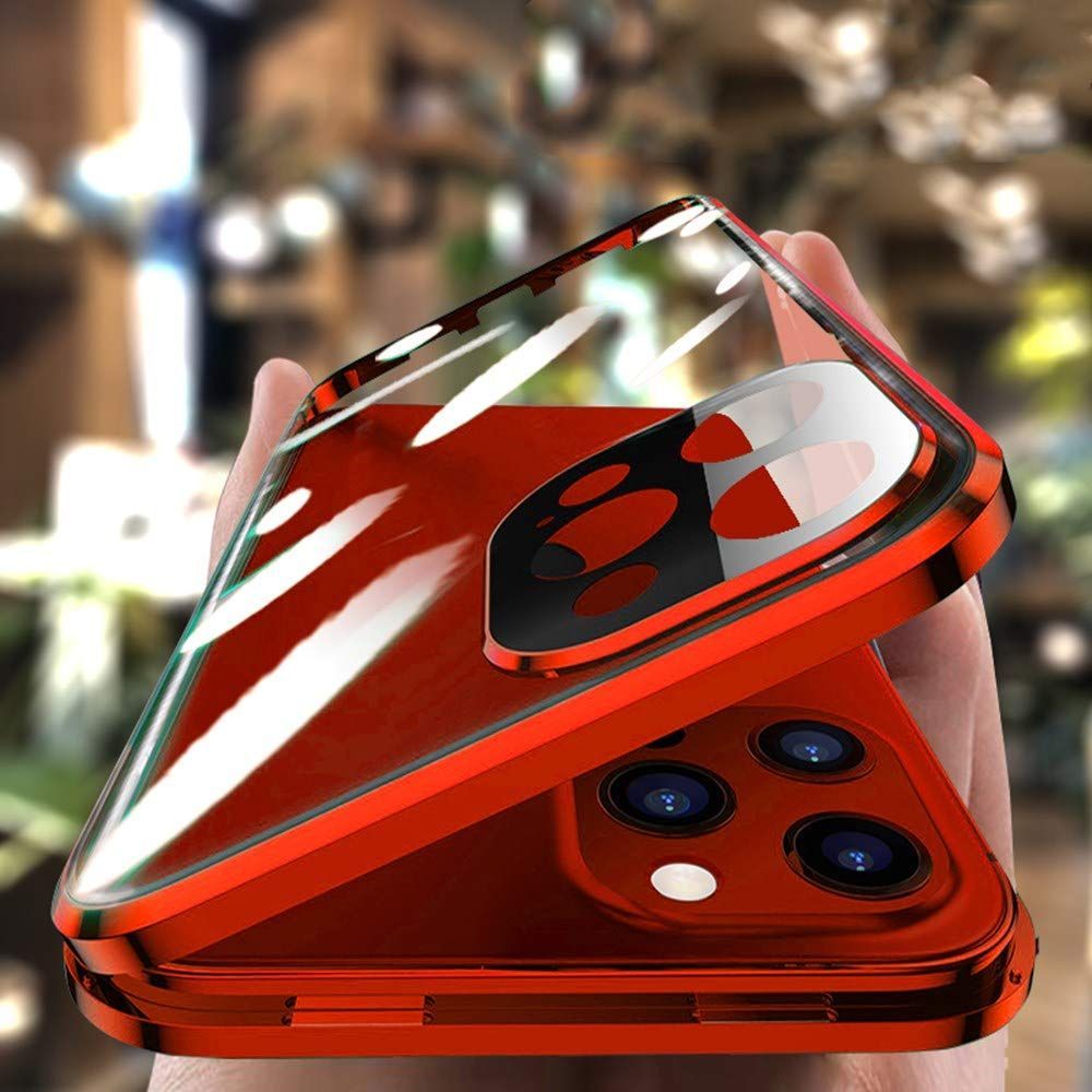 全面カバー iPhone 14 ケース カメラ保護 アルミバンパー ガラスフィルム ロック付き マグネット式 アイフォン14 ガラスケース 両面ガラス iPhone14 両面ケース バンパー ...