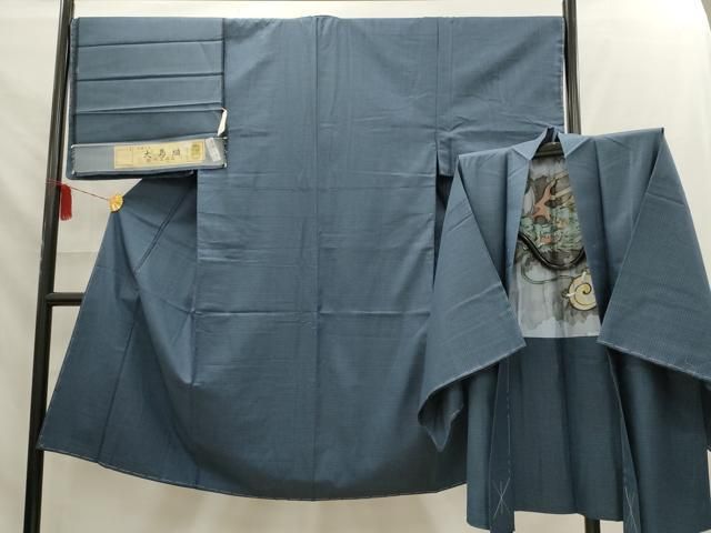 平和屋着物▽本場大島紬 白大島 単衣 雲取り花文 120亀甲