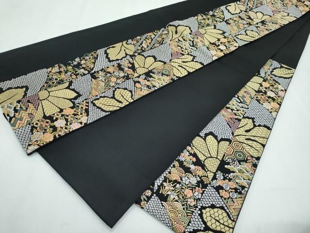 平和屋本店□極上 全通柄袋帯 紬地 間道 黒地 鈴乃屋扱い