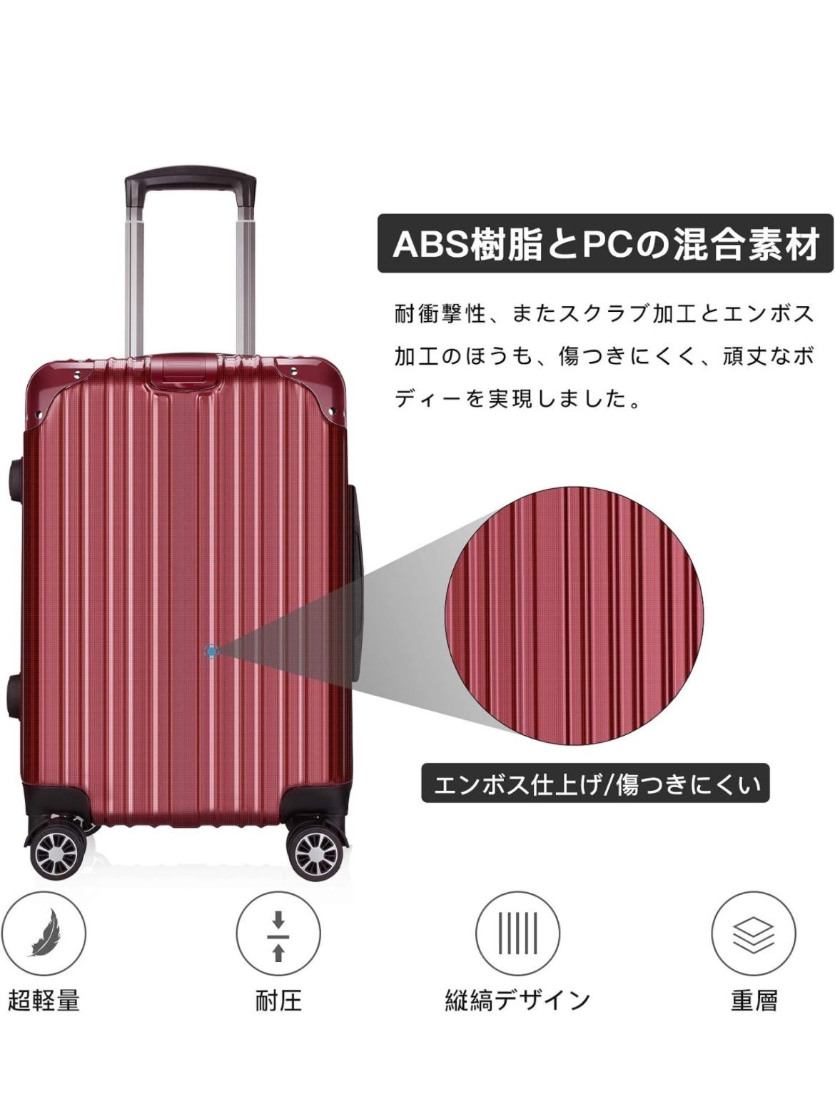 VARNIC スーツケース キャリーバッグ キャリーケース 超軽量 大型 静音 ダブルキャスター 耐衝撃 360度回転 TSAローク搭載 ファスナー式 旅行 ビジネス 出張 (S サイズ(40 ...