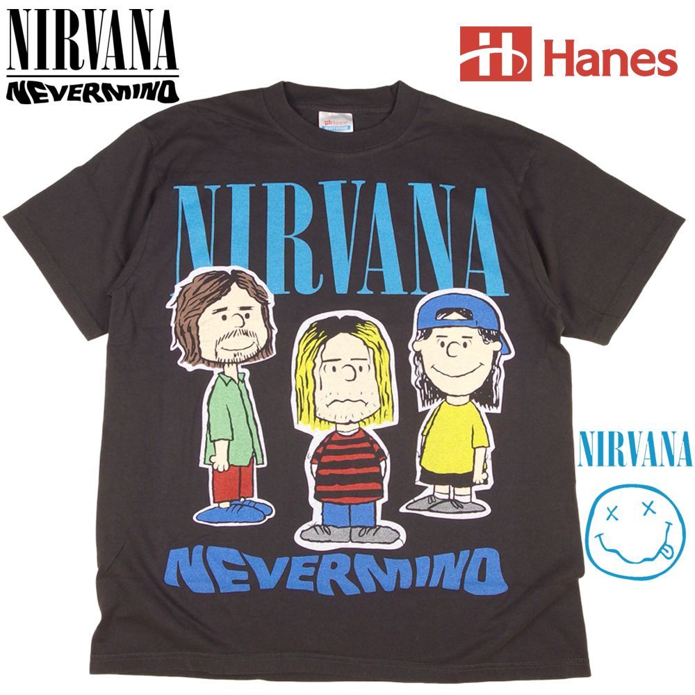 NIRVANA ニルヴァーナ Tシャツ 美品 Hanes製 チャコール Lサイズ ニルバーナ NEVERMIND バンドT PEANUTS ロックT 半袖 メンズ レディース パンク バンT ...