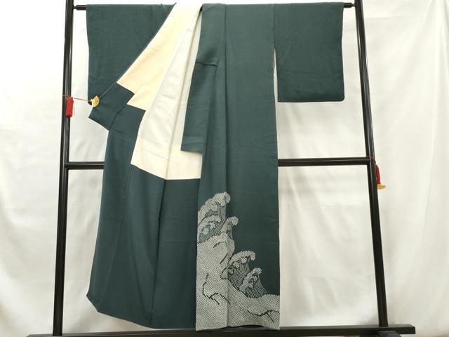 平和屋着物○上質な小紋 縞 白橡色×黒白 正絹 逸品 未