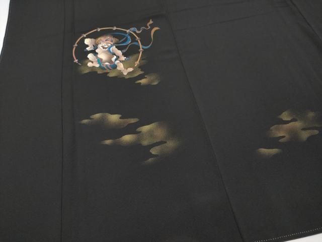 平和屋本店□極上 訪問着 手描き 雷神 黒地 金彩 逸品 CYAA3814s5