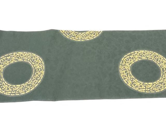 平和屋着物○九寸名古屋帯 抽象丸文 黒地 金糸 三越扱い 正絹 逸品