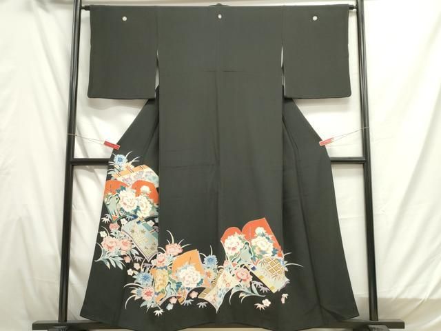 平和屋着物＃道中着 短冊吉祥花文 金彩 ロング丈 正絹 逸品 CAAT5626id