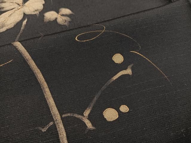 平和屋着物○上質な小紋 手描き 舞葉文 黒地 金彩 正絹 逸品 AAAZ2412ph